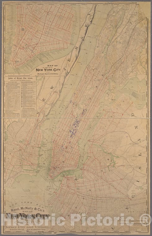 Historic 1891 Map - Map Of New York City ; Showing Portions Of Brookly ...