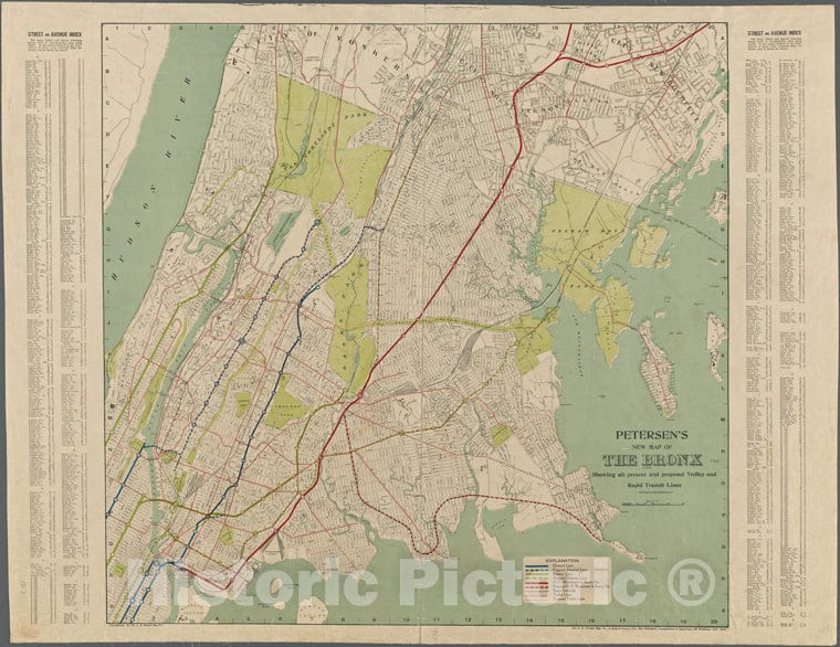 Historic 1917 Map - Petersen'S New Map Of The Bronx, Showing All Prese ...