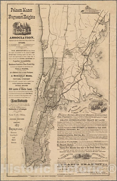 Historic 1874 Map - Map Showing Location Of Lands Of The Pelham Manor ...