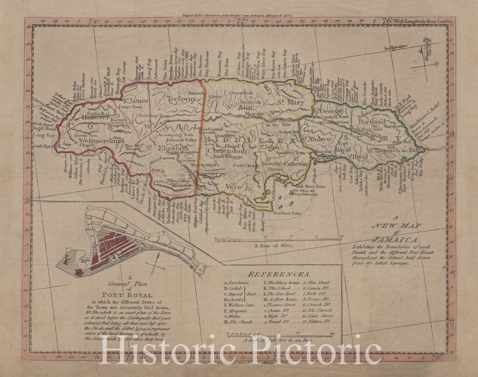 Historic Map - 1906 A New Of Jamaica: Exhibiting The Boundaries Of Eac ...