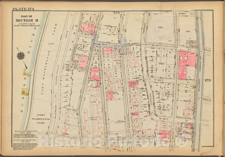 Historic 1927 Map - Plate 174, Part Of Section 8: [Bounded By W. 187Th ...