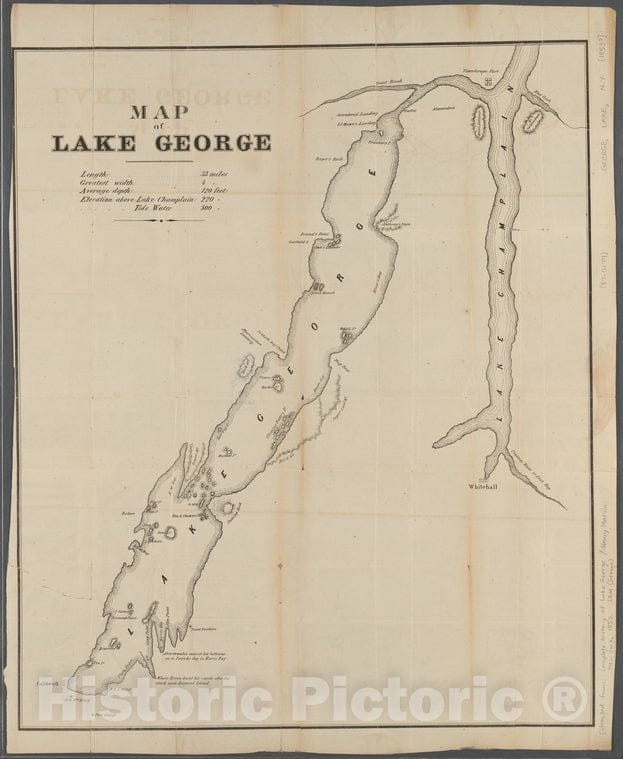 Historic 1853 Map - Map Of Lake George - New York (State) - Lake Georg ...