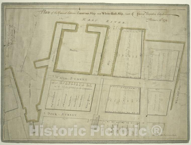 Historic 1772 Map - Plan Of The Ground Between Coenties Slip And White ...