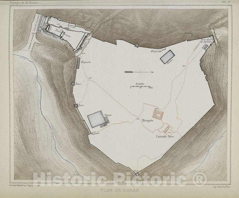 Historic Pref. 1874 Map - Plan De Karak. - Karak (Jordan) - Vintage Wa ...