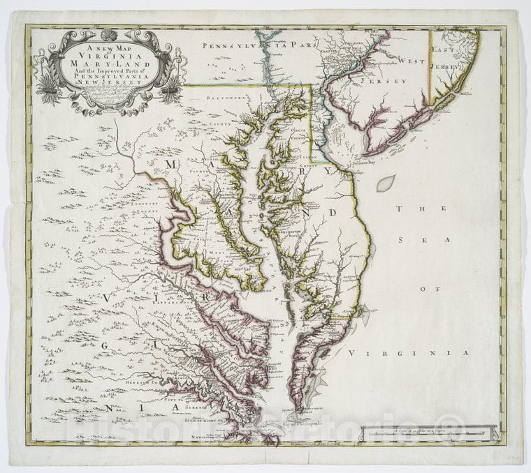 Historic 1721 Map - A New Map Of Virginia, Mary-Land And The Improved ...