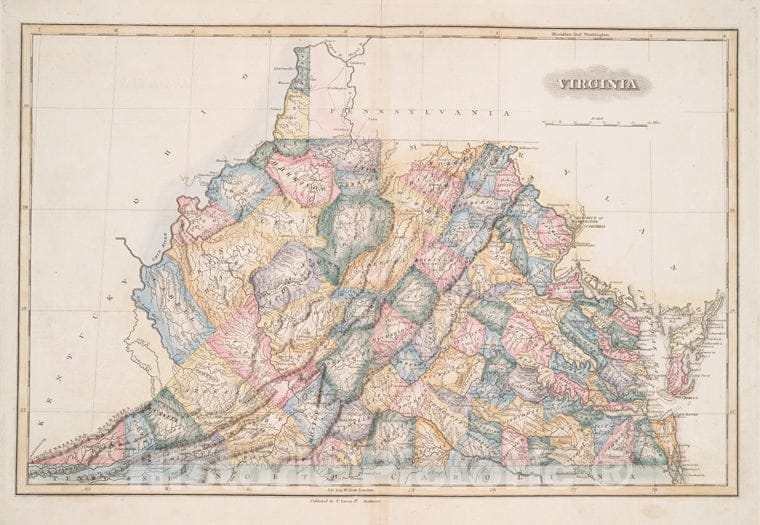 Historic 1823 Map - Virginia. - Virginia - Maps - Vintage Wall Art ...