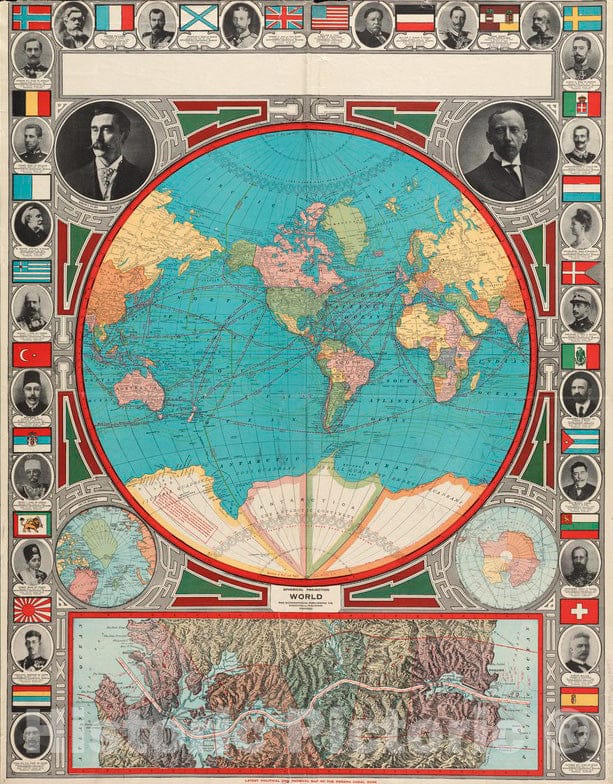 Historical Map, 1913 Spherical Projection World, Vintage Wall Art ...