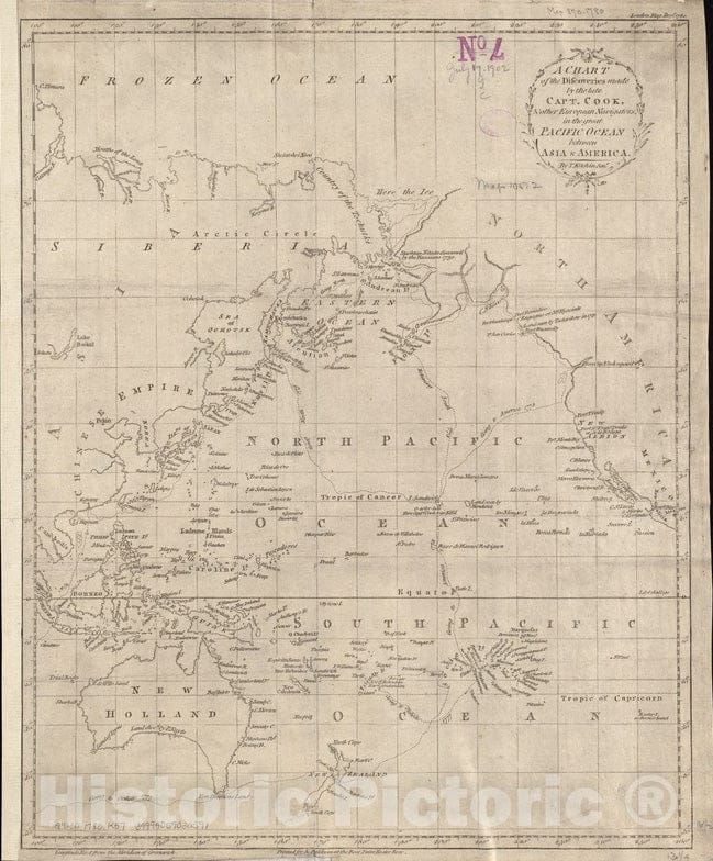 Historical Map, 1780 A Chart of The Discoveries Made by The Late Capt ...
