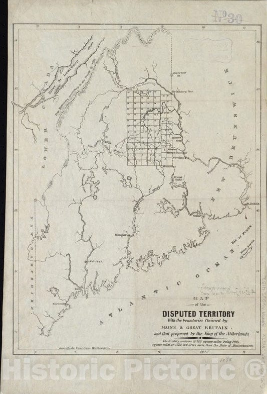 Historical Map, 1839 Map of The disputed Territory with The Boundaries ...