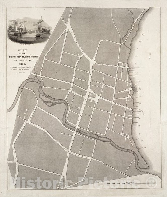 Historical Map, Plan of The City of Hartford from a Survey Made in 182 ...