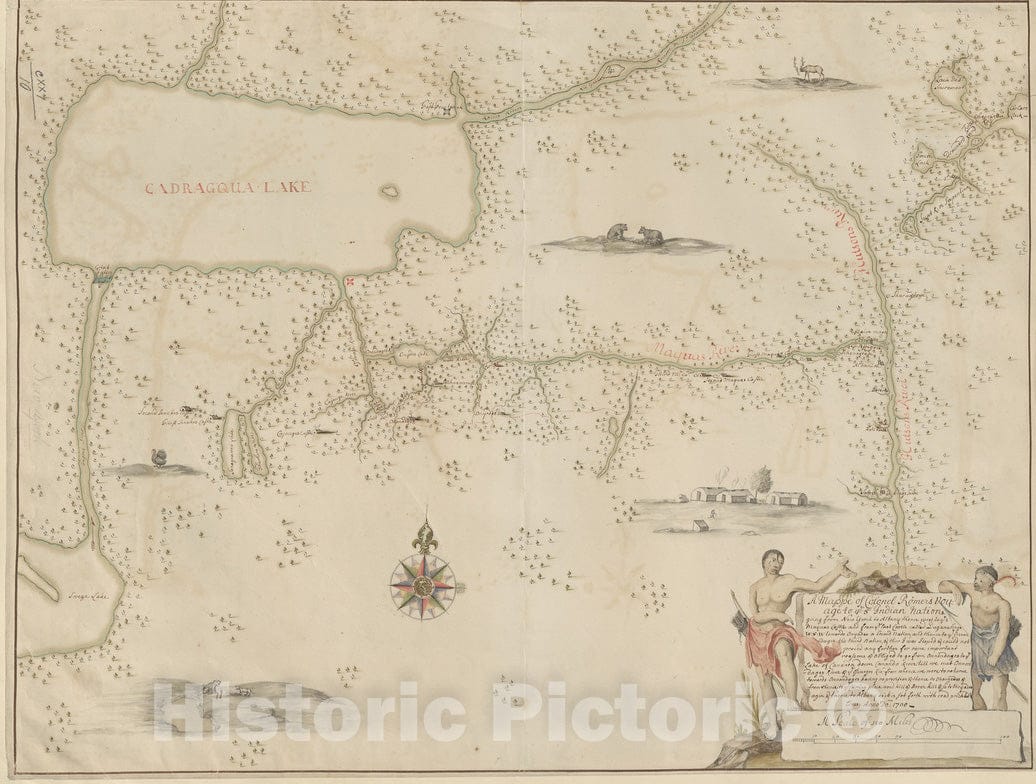 Historical Map, 1700 A Mappe of Colonel RoIË†mers Voyage to ye: 5 Indi ...