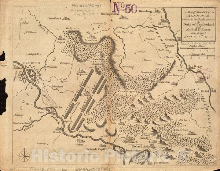 Historical Map, 1757 Map of That Part of Hannover Where The Late Battl ...