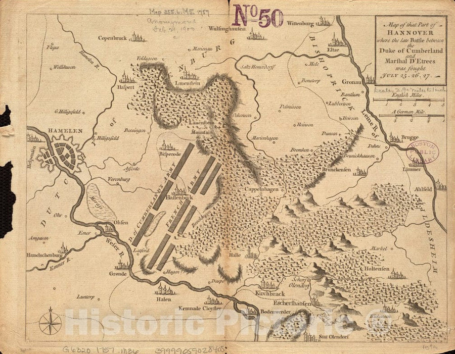 Historical Map, 1757 Map of That Part of Hannover Where The Late Battl ...
