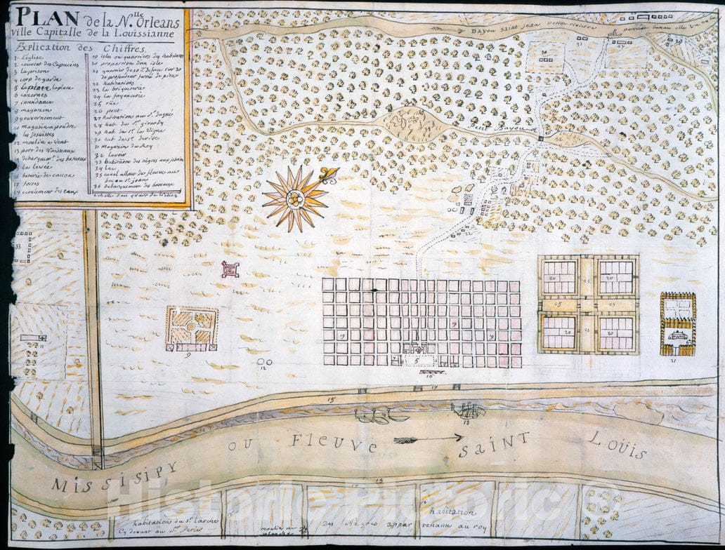 Historical Map, 1747 Plan de la Nlle. Orleans, Ville capitalle de la L ...