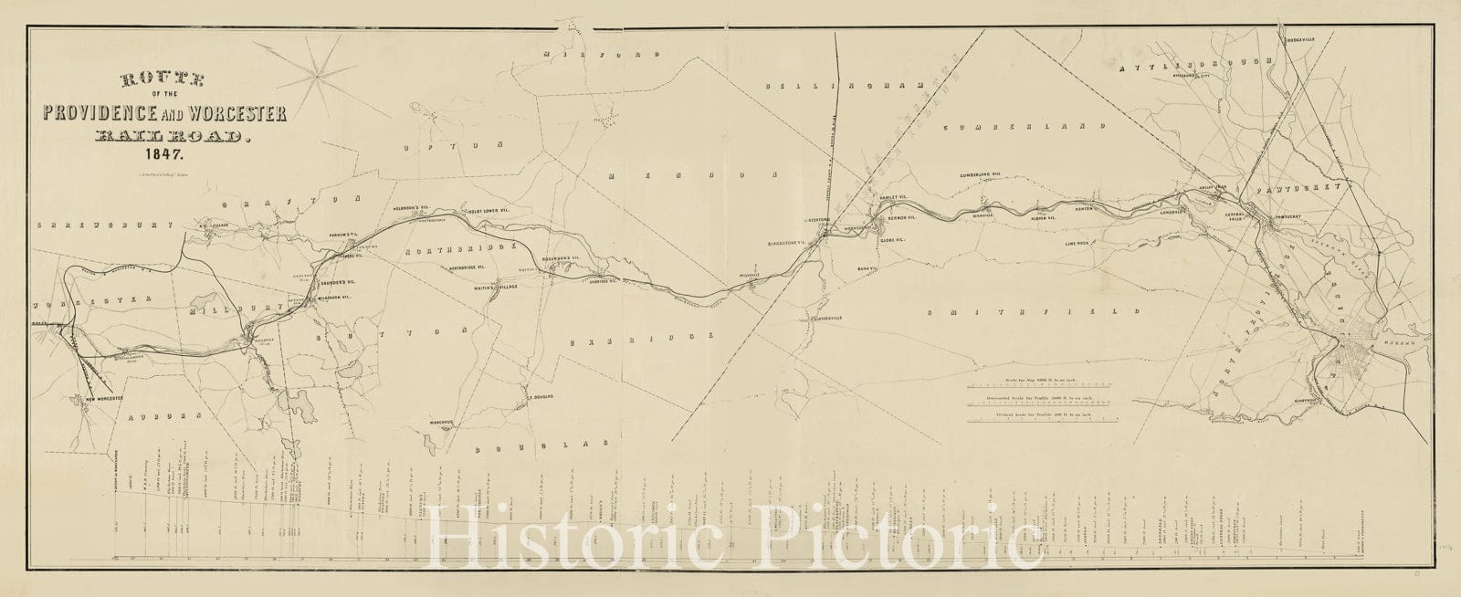 Historical Map, 1847 Route of The Providence and Worcester Rail Road ...