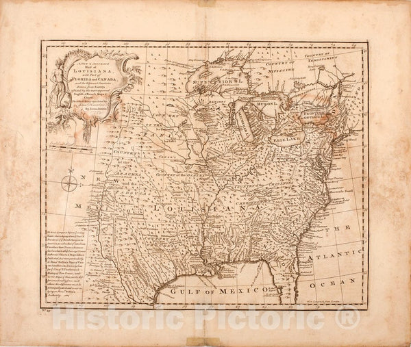 Historical Map, 1750 A New & Accurate map of Louisiana, with pof Flori ...