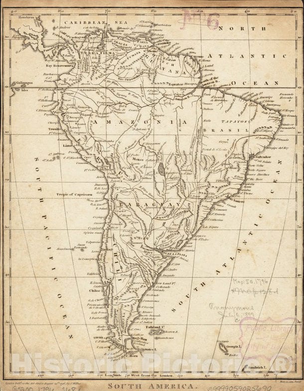 Historical Map, 1796 South America, Vintage Wall Art – Historic Pictoric