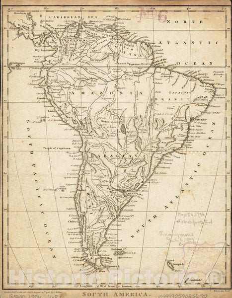 Historical Map, 1796 South America, Vintage Wall Art - Historic Pictoric