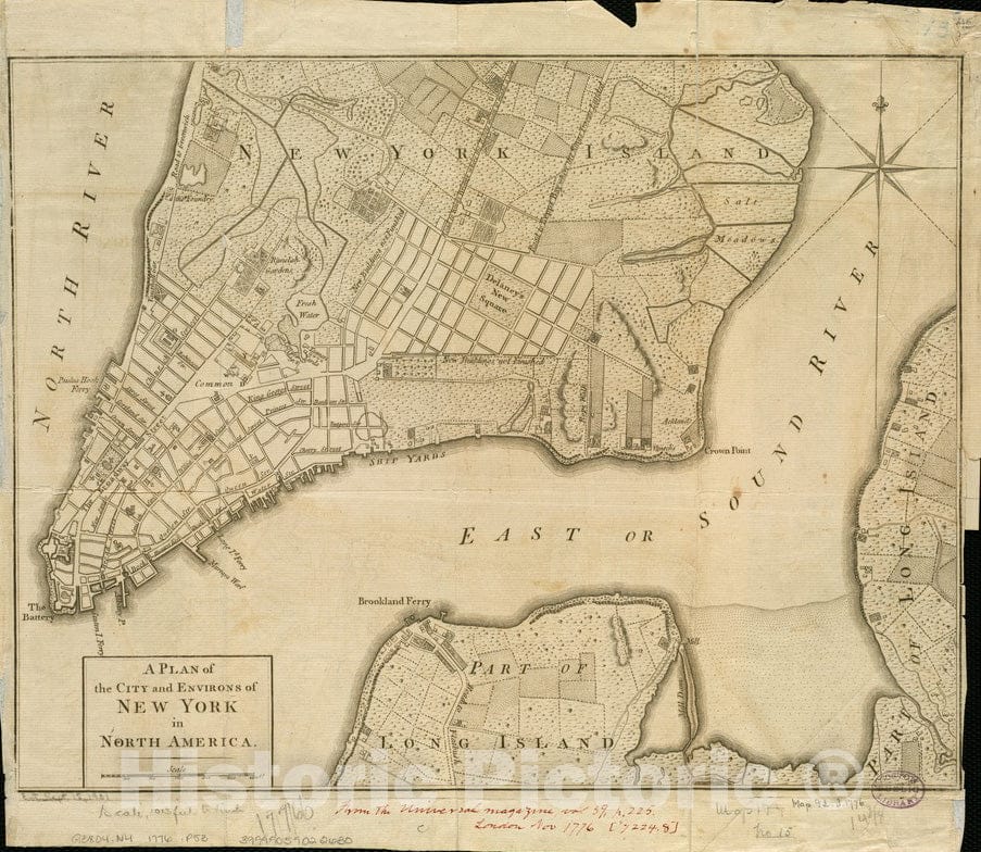 Historical Map, 1776 A Plan of The City and Environs of New York in No ...