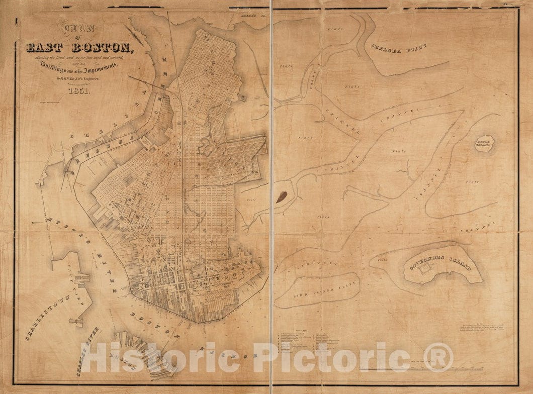 Historical Map, 1851 Plan of East Boston Showing The Land and Water Lo ...