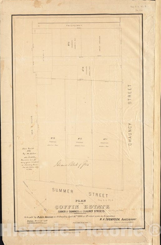 Historical Map, 1856 Plan of the Coffin Estate, corner of Summer and C ...