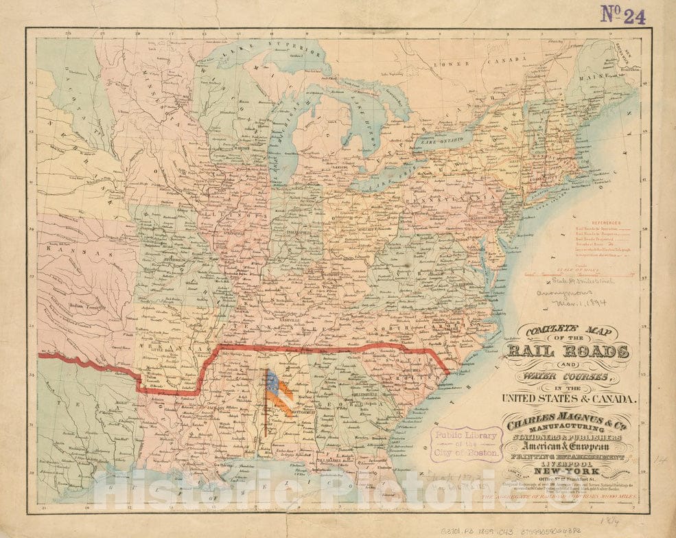 Historical Map, 1859 Complete map of The Rail Roads and Water Courses ...