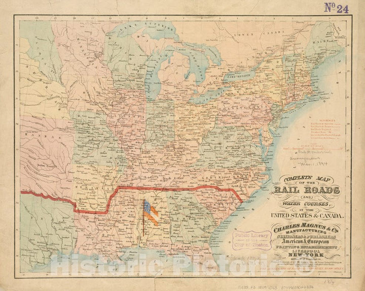Historical Map, 1859 Complete map of The Rail Roads and Water Courses ...