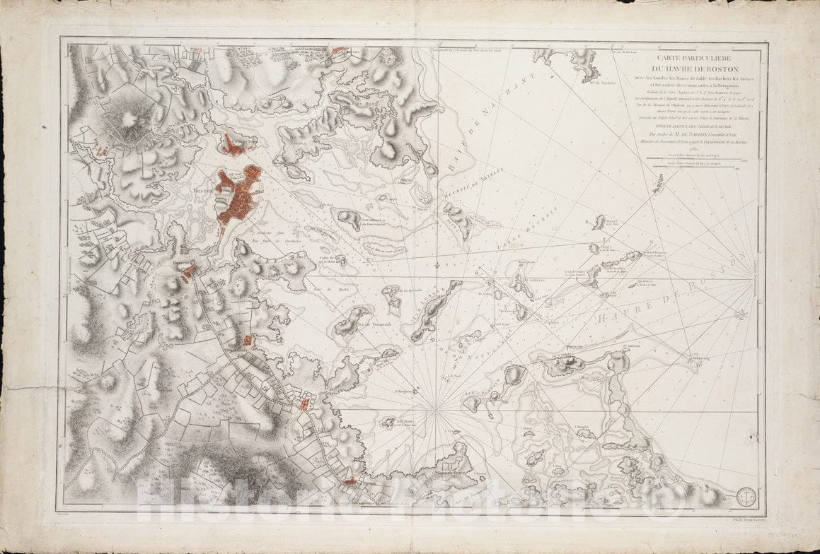 Historical Map, 1780 Carte particuliere du Havre de Boston : avec les ...