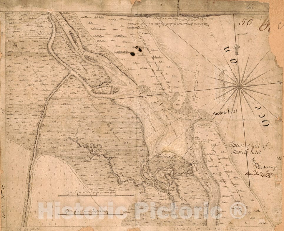 Historical Map, 1765 Special Chart of Muskito Inlet, Vintage Wall Art ...