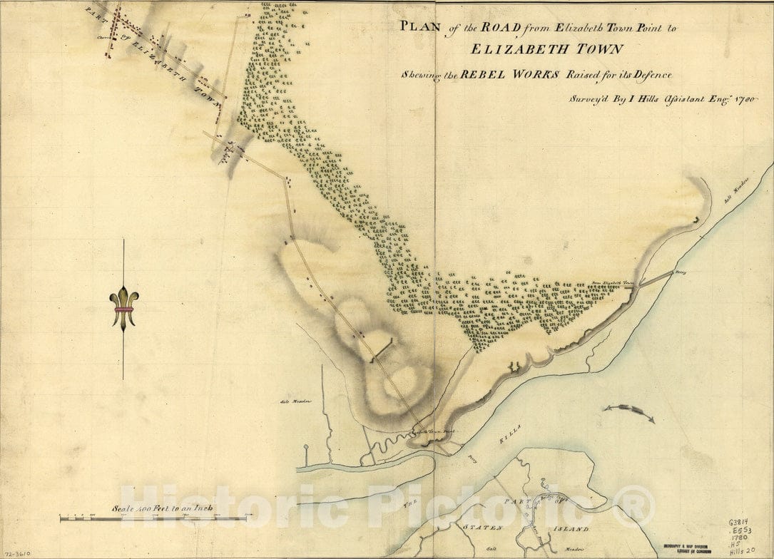 Historical Map, 1780 Plan of The Road from Elizabeth Town Point to Eli ...