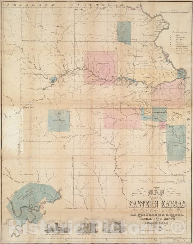 Historical Map, 1856 Map of Eastern Kansas, Vintage Wall Art – Historic ...