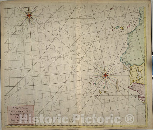 Historical Map, 1725 A Chart of The Atlantick Ocean Describing The Coa ...