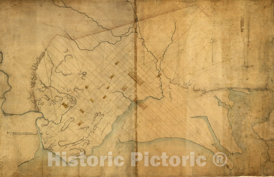 Historical Map, Dotted line map of Washington, D.C, 1791, before Aug ...