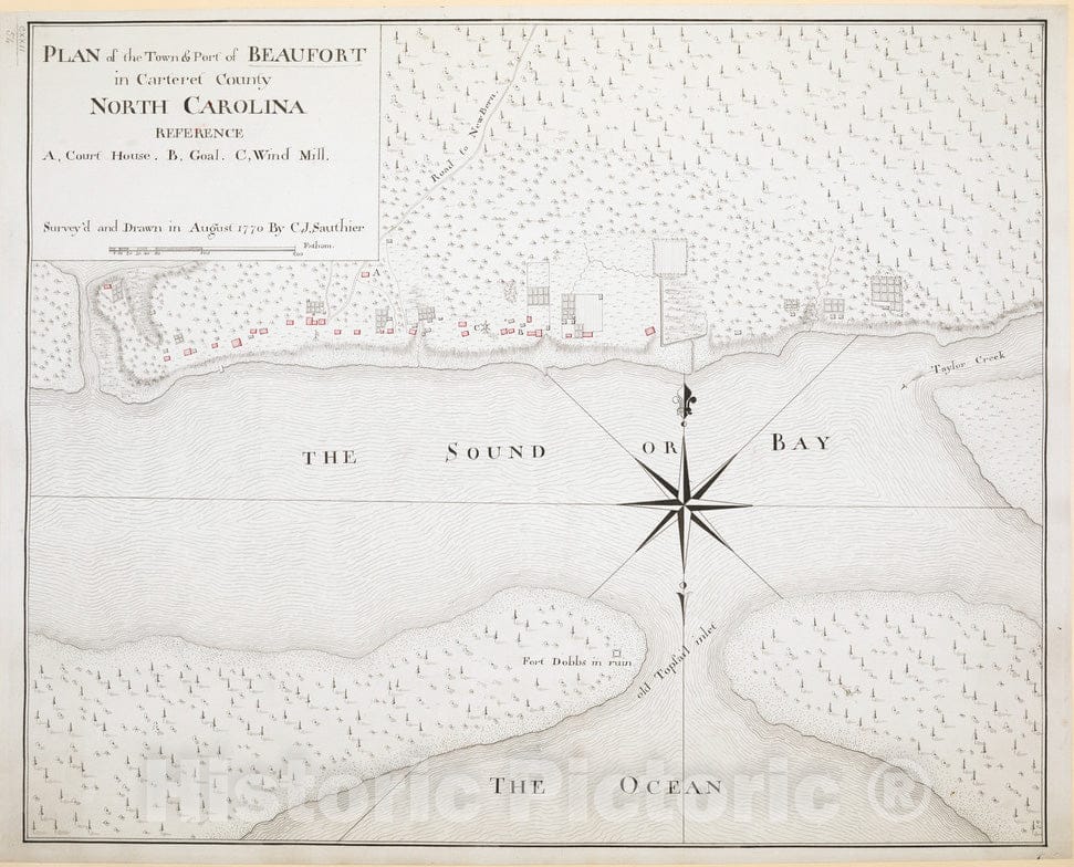 Historical Map, 1770 Plan of the Town & Port of BEAUFORT in Carteret C ...