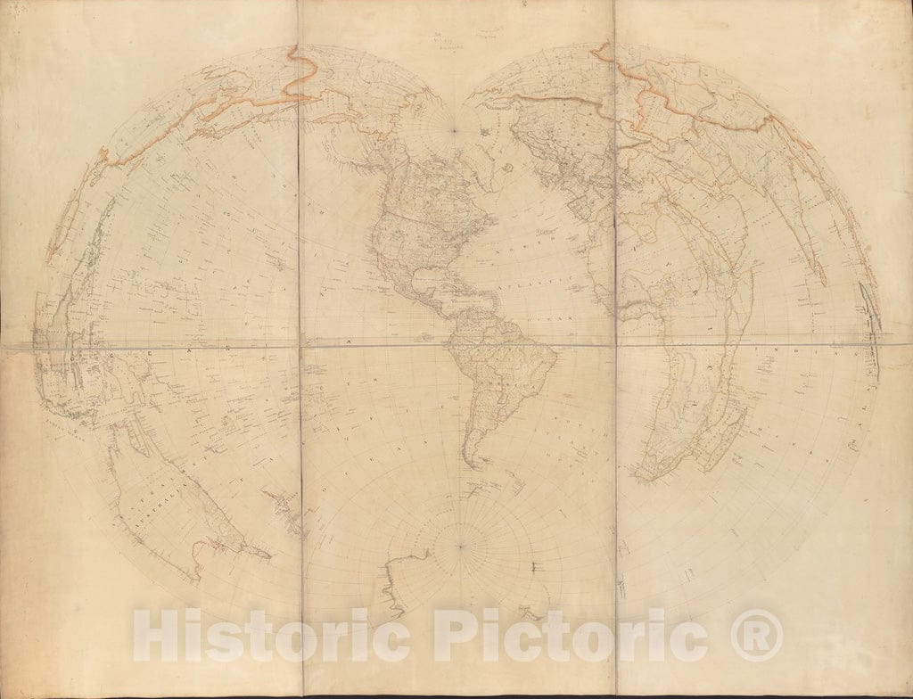 Historical Map, 1850 [Map of The World on a polyconic Projection], Vin ...