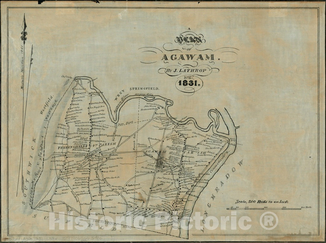 Historical Map, 1831 A Plan of Agawam, Vintage Wall Art - Historic Pictoric