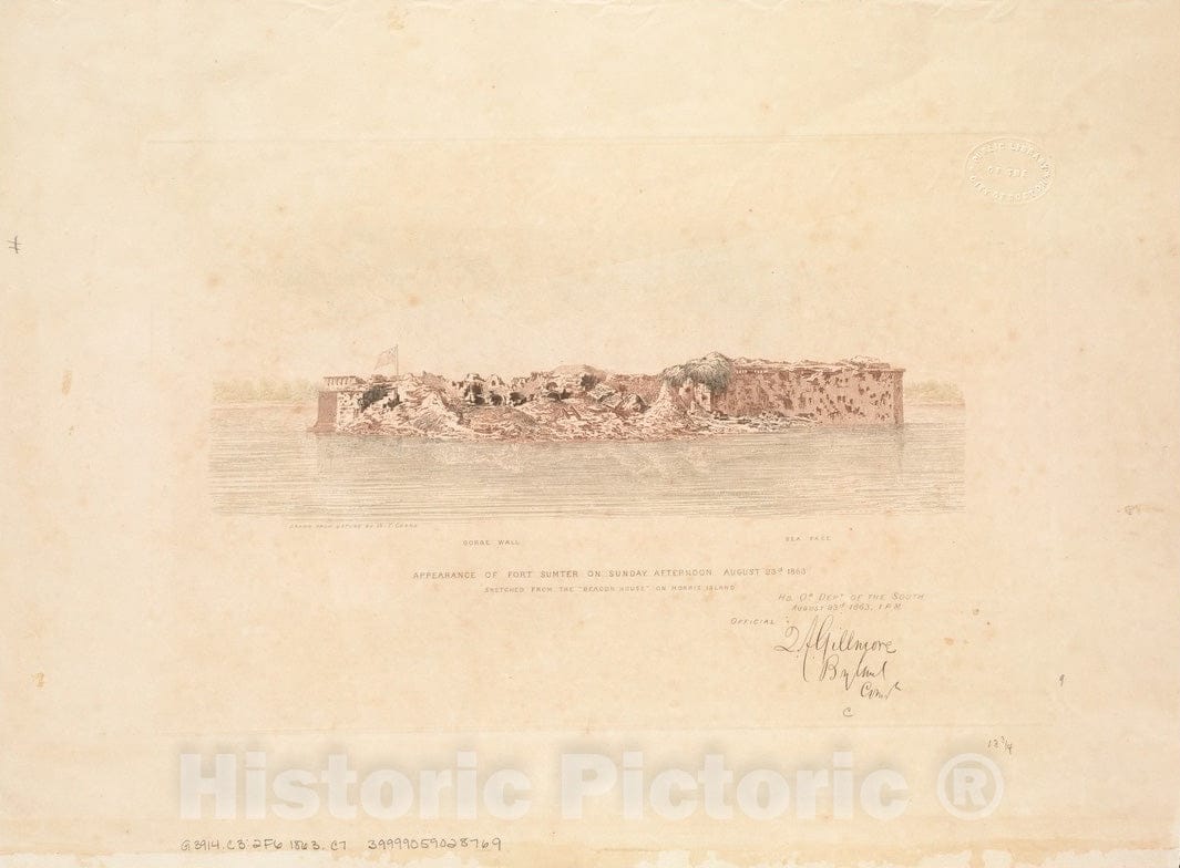 Historical Map, Appearance of Fort Sumter on Sunday Afternoon, August ...