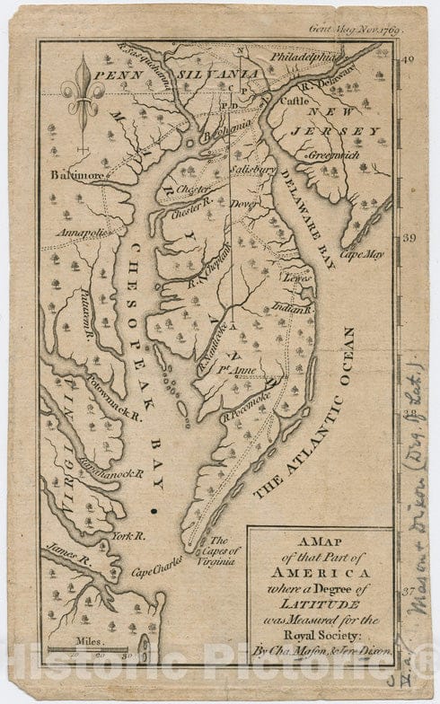 Historical Map, 1769 A map of That Part of America Where a Degree of L ...