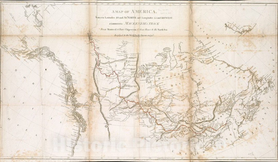 Historical Map, 1801 A map of America between latitudes 40 and 70 nort ...