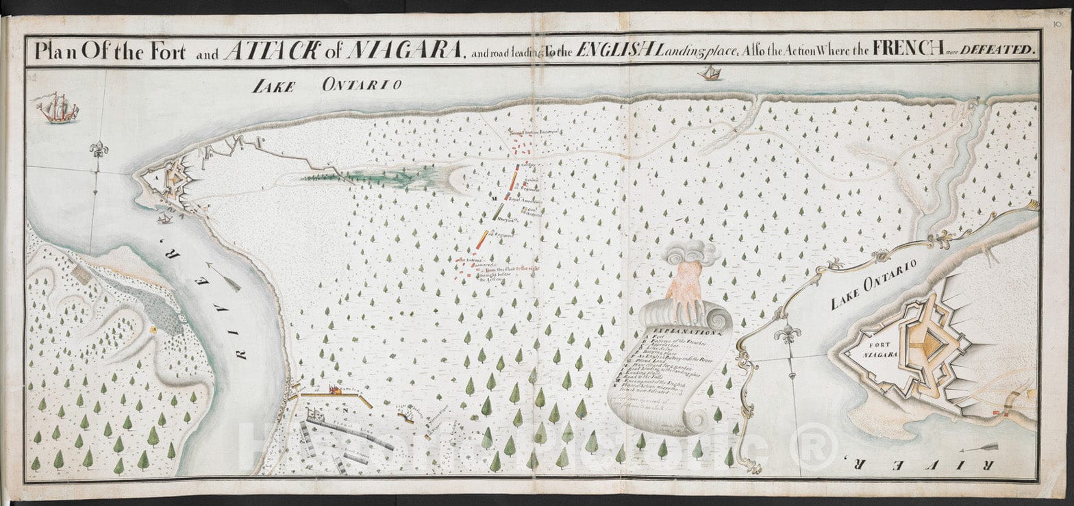 Historical Map, 1759 Plan of The Fort and Attack of Niagara, and Road ...