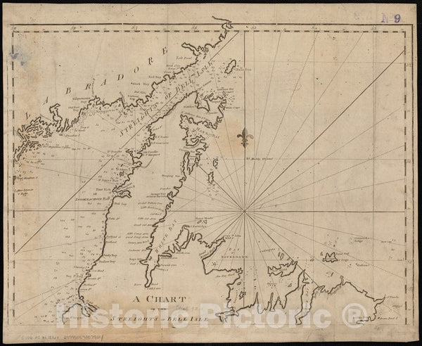 Historical Map, 1816 A Chart of The Streights of Bell Isle, Vintage Wa ...