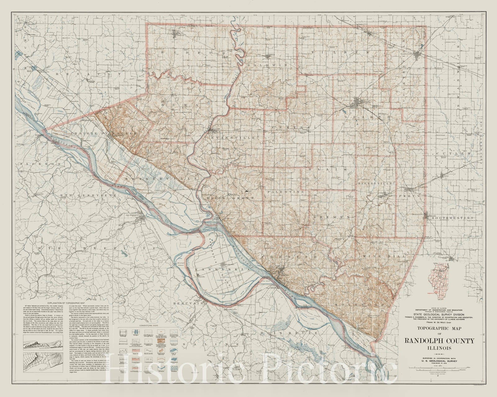 Historical Map, 1919 Topographic map of Randolph County, Illinois, Vin ...
