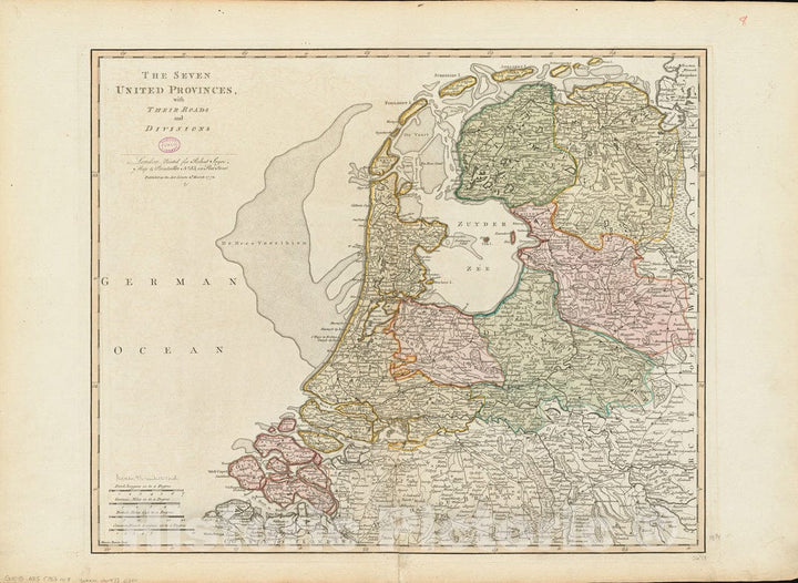 Historical Map, 1772 The Seven United Provinces, with Their Roads and ...