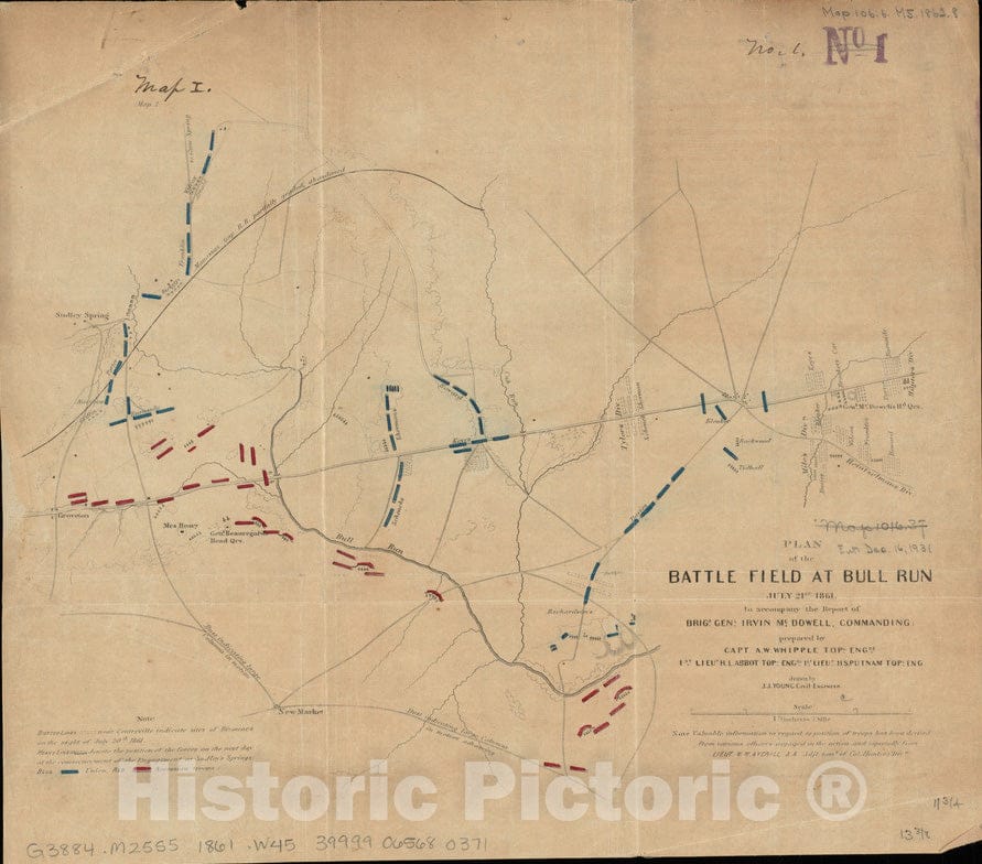Historical Map, Plan of the battle field at Bull Run, July 21st 1861 ...