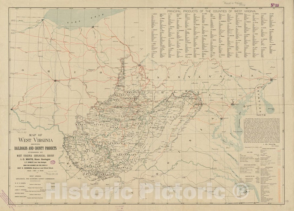 Historical Map, 1905 Map of West Virginia Showing Railroads and County ...