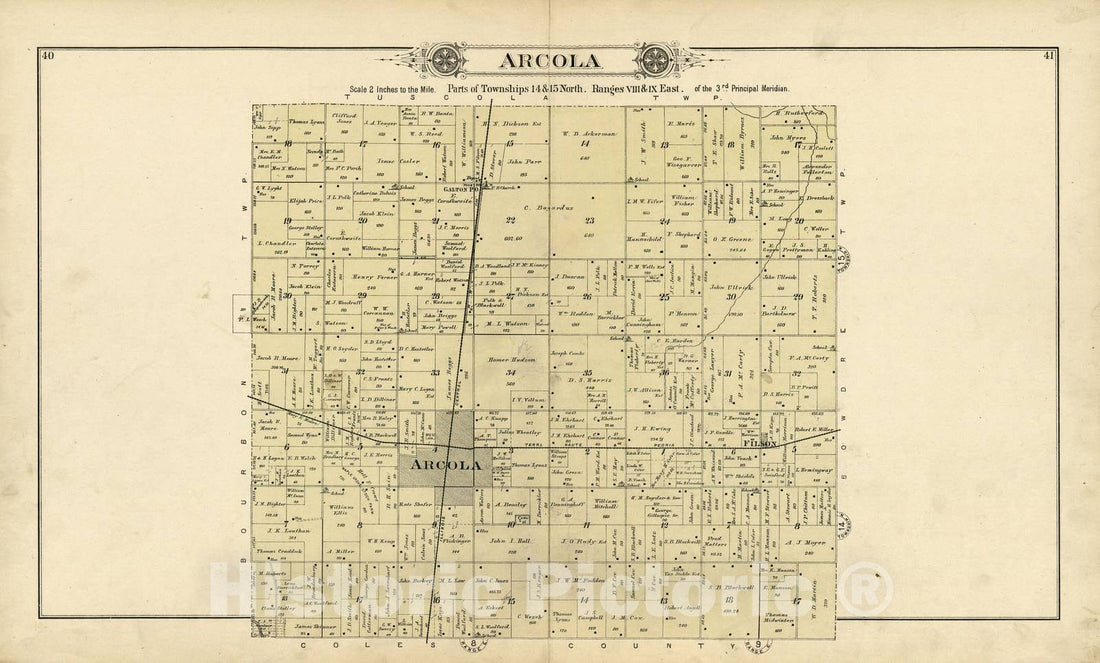 Historic 1893 Map - Plat Book of Douglas Co, Illinois - 41: Arcola - P ...