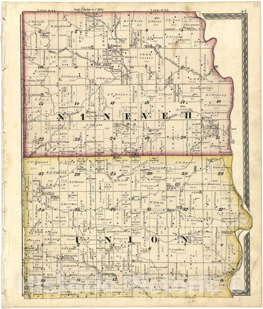 Historic 1879 Map - Atlas of Bartholomew Co, Indiana - Nineveh; Union ...