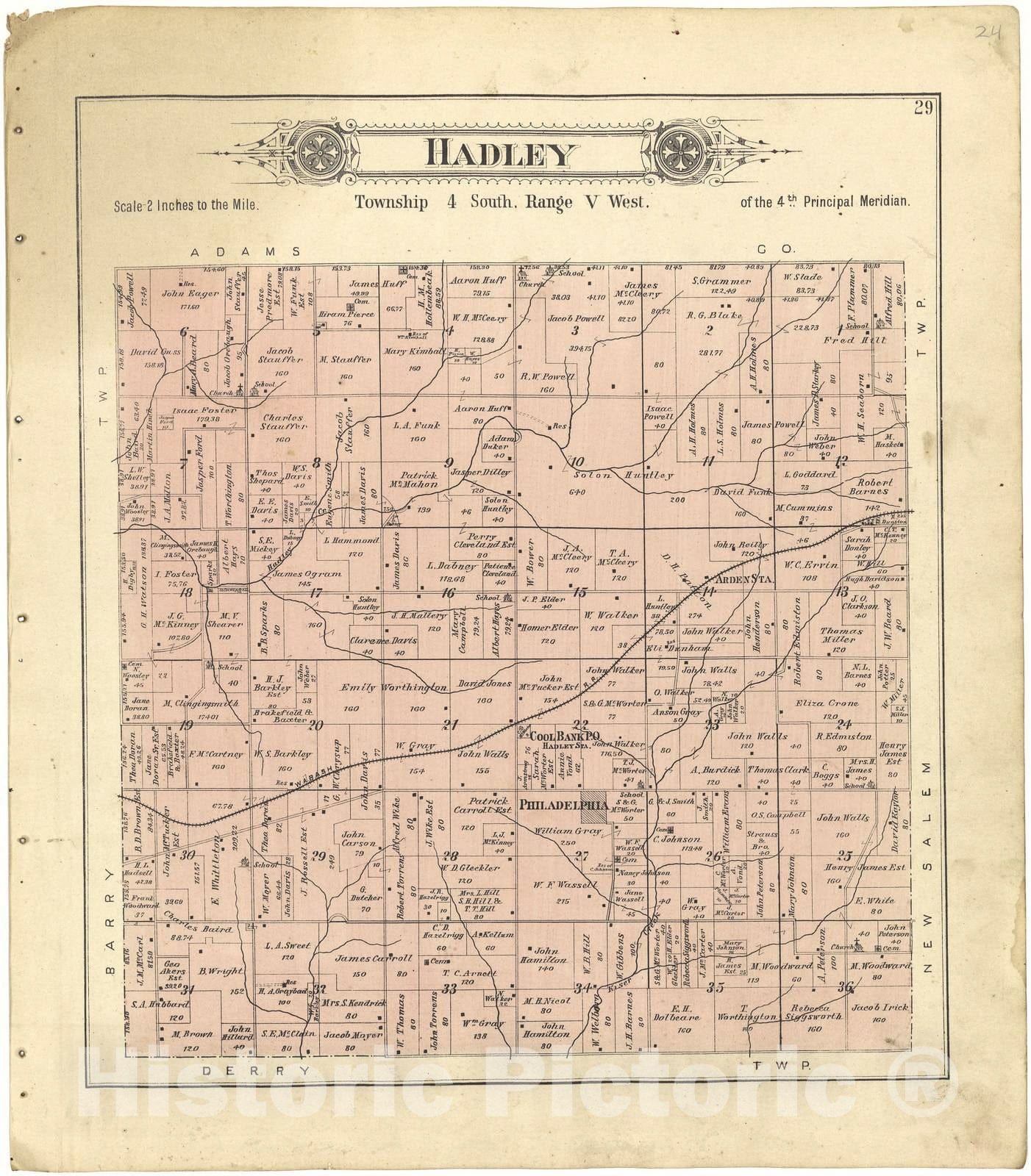 Historic 1895 Map - Plat Book of Pike County, Illinois - Hadley - Stan ...
