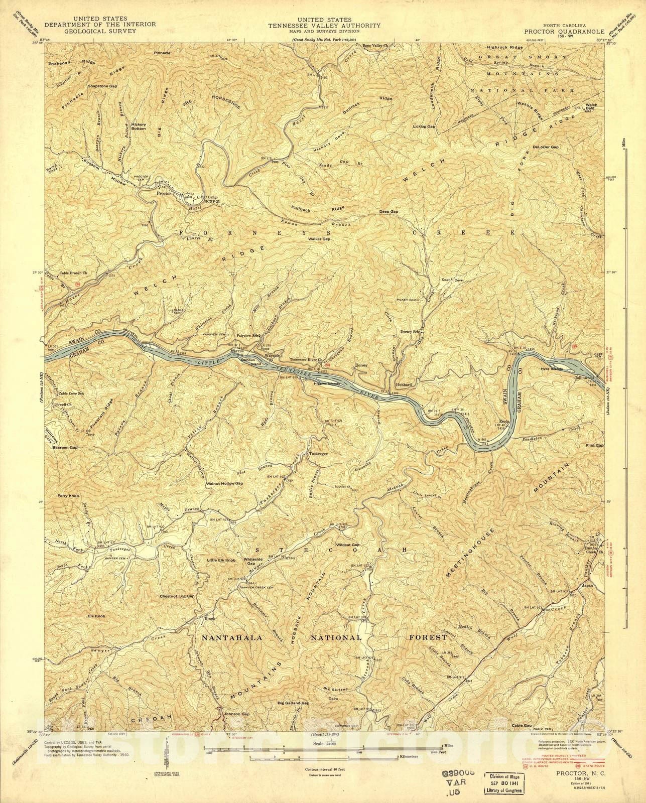 Historic 1935 Map - North Carolina. - Scale 1:24,000 (1947) - Proctor ...