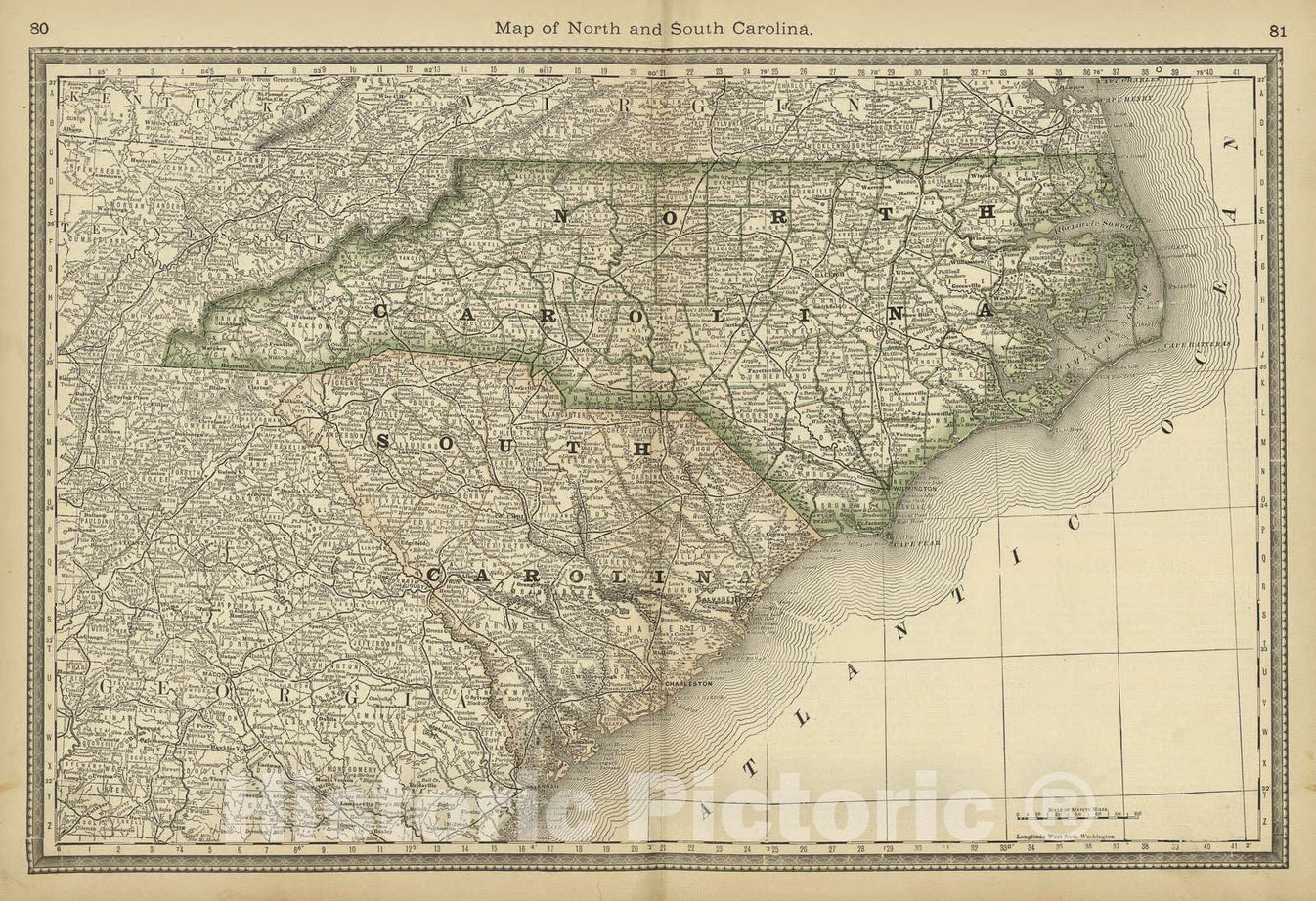 Historic 1882 Map - Historical Hand-Atlas, Illustrated - Map of North ...
